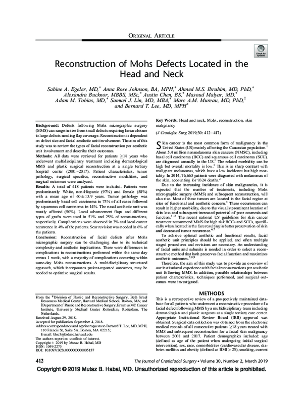 (PDF) Reconstruction of Mohs Defects Located in the Head and Neck