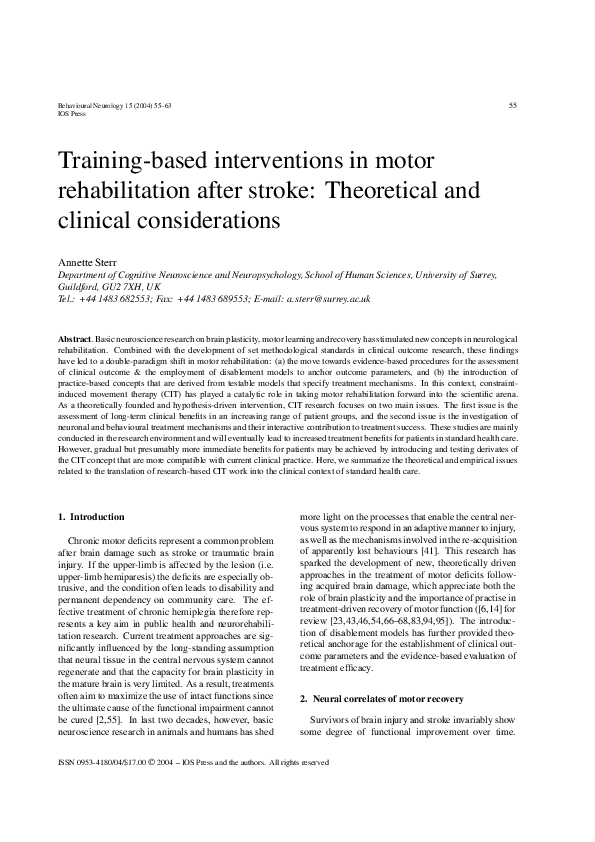 (PDF) Training-Based Interventions in Motor Rehabilitation after Stroke ...