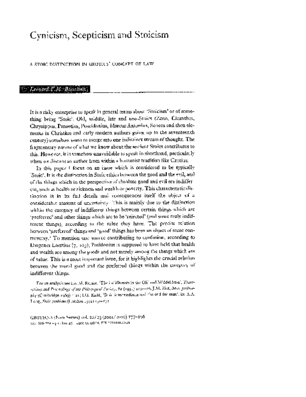 (PDF) Cynicism, Scepticism and Stoicism: A Stoic Distinction in Grotids ...