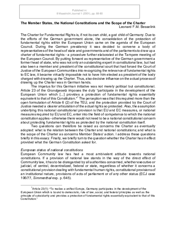 (PDF) The Member States, the National Constitutions and the Scope of ...