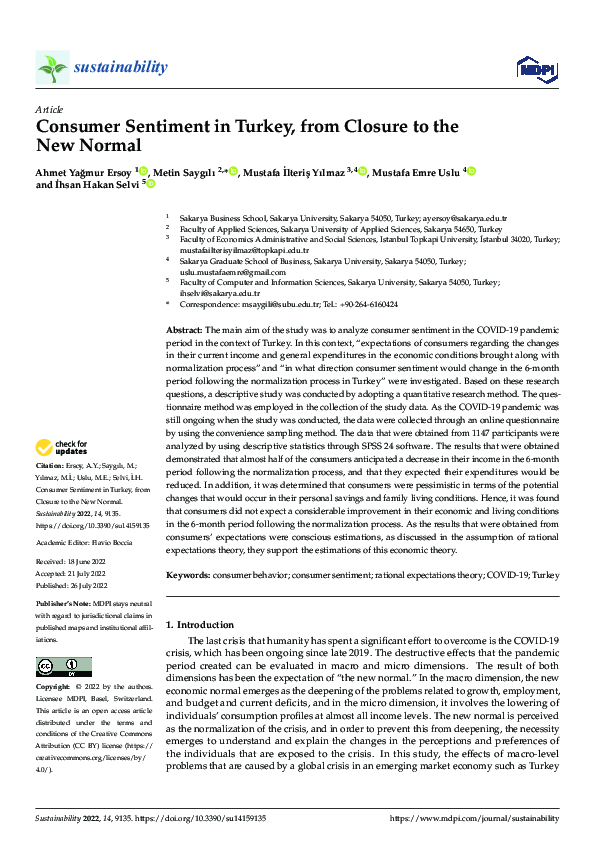 (PDF) Consumer Sentiment in Turkey, from Closure to the New Normal