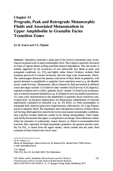 (PDF) Prograde, Peak and Retrograde Metamorphic Fluids and Associated ...