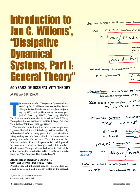 (PDF) Introduction to Jan C. Willems’, “Dissipative Dynamical Systems ...