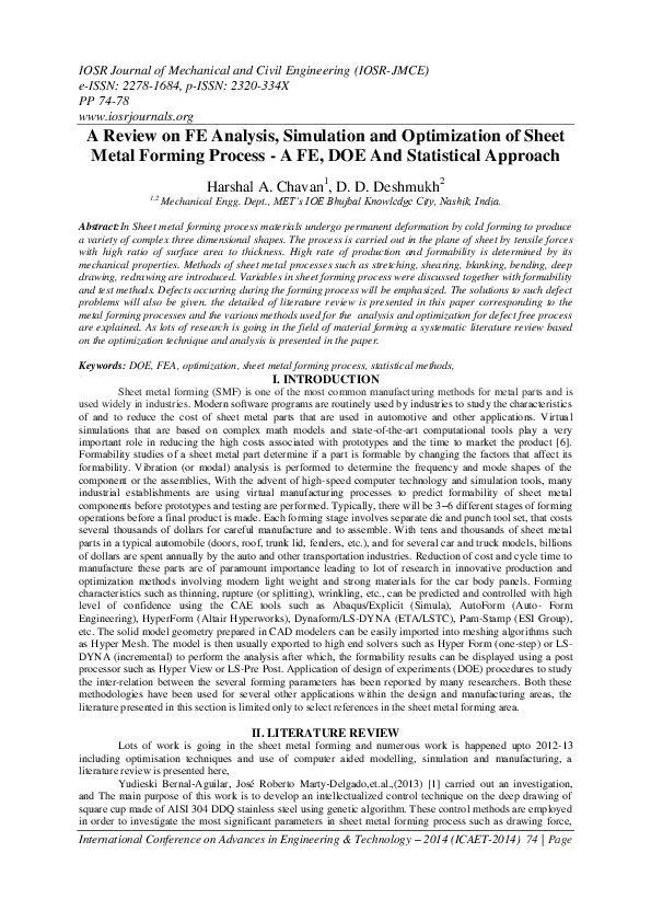 Pdf A Review On Fe Analysis Simulation And Optimization Of Sheet