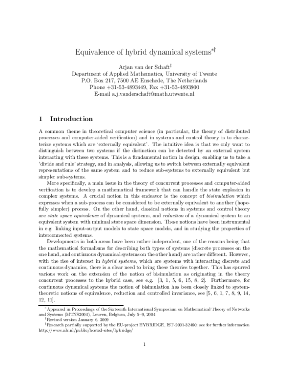 (PDF) Equivalence of hybrid dynamical systems