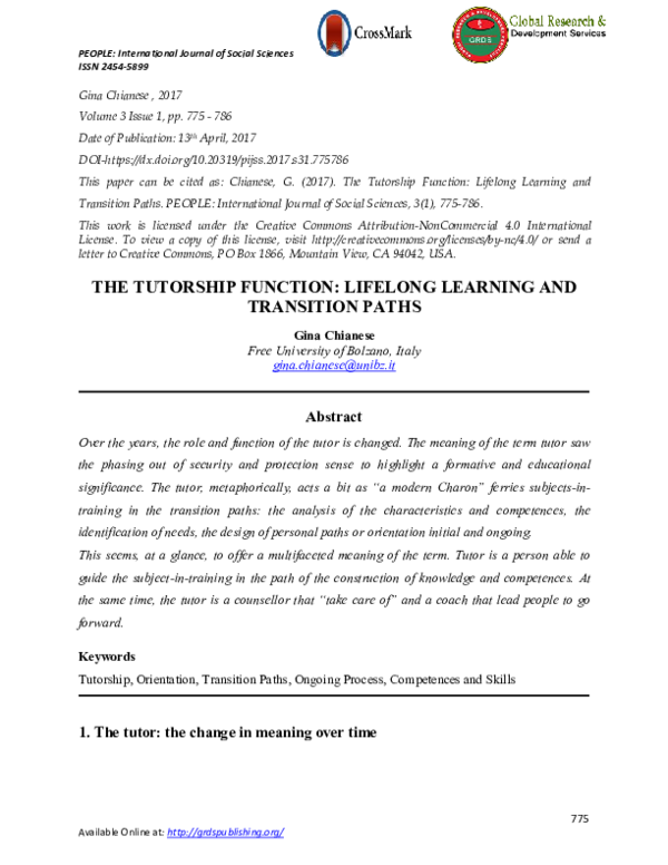 (PDF) The Tutorship Function: Lifelong Learning and Transition Paths
