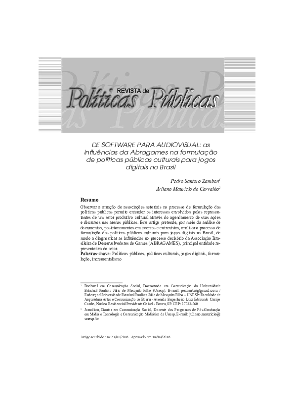 (PDF) DE SOFTWARE PARA AUDIOVISUAL: as infl uências da Abragames na ...