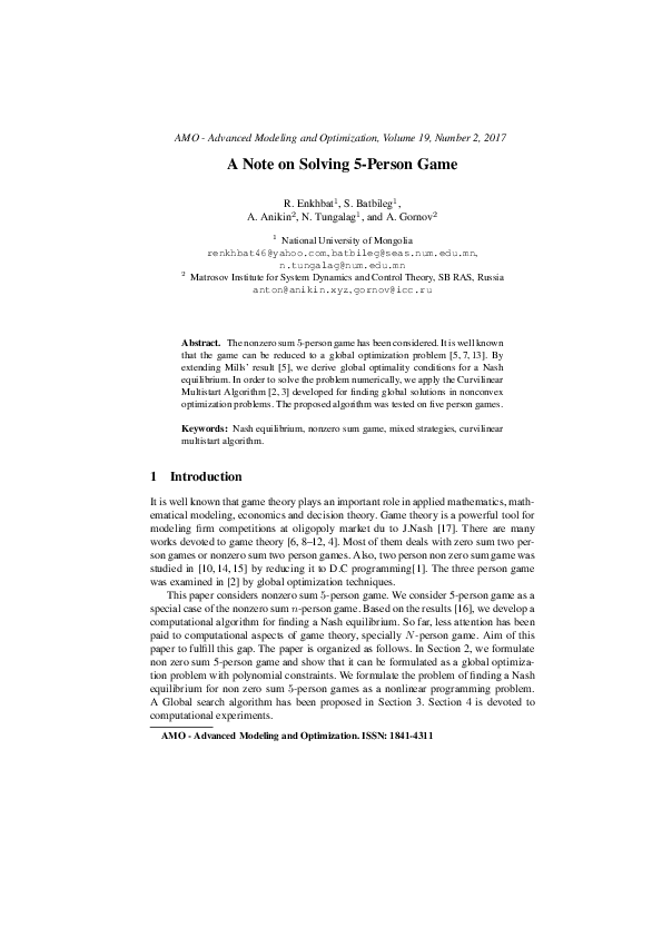 (PDF) A Note on Solving 5-Person Game