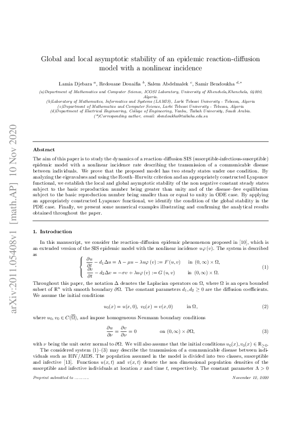 (PDF) Global and local asymptotic stability of an epidemic reaction ...