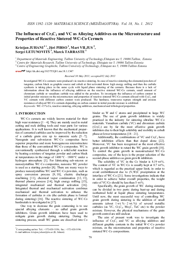 (PDF) The Influence of Cr3C2 and VC as Alloying Additives on the Microstructure and Properties ...