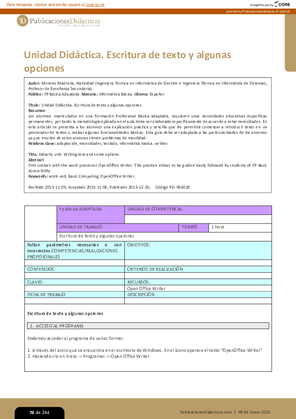 (PDF) Didactic unit. Writing text and some options
