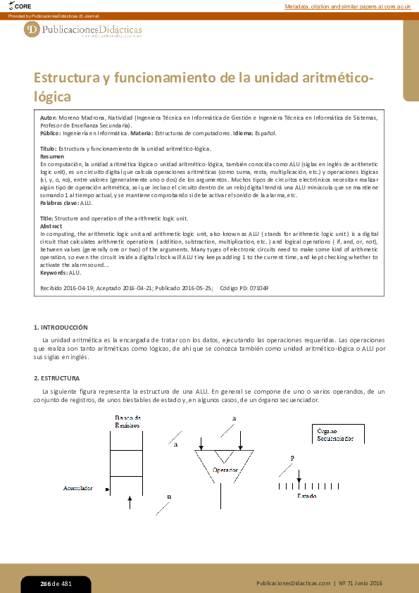 (PDF) Structure and operation of the arithmetic logic unit