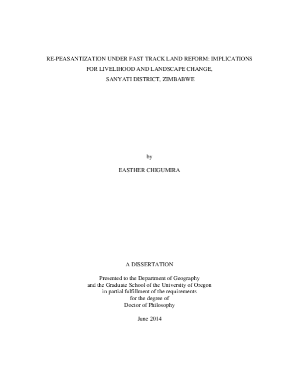 (PDF) Re-peasantization under Fast Track Land Reform: Implications for ...