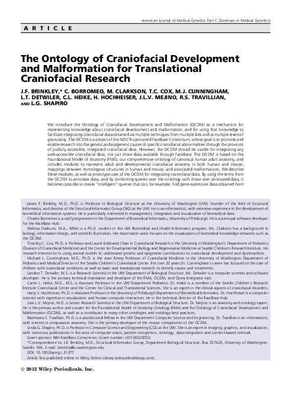 (PDF) The ontology of craniofacial development and malformation for ...