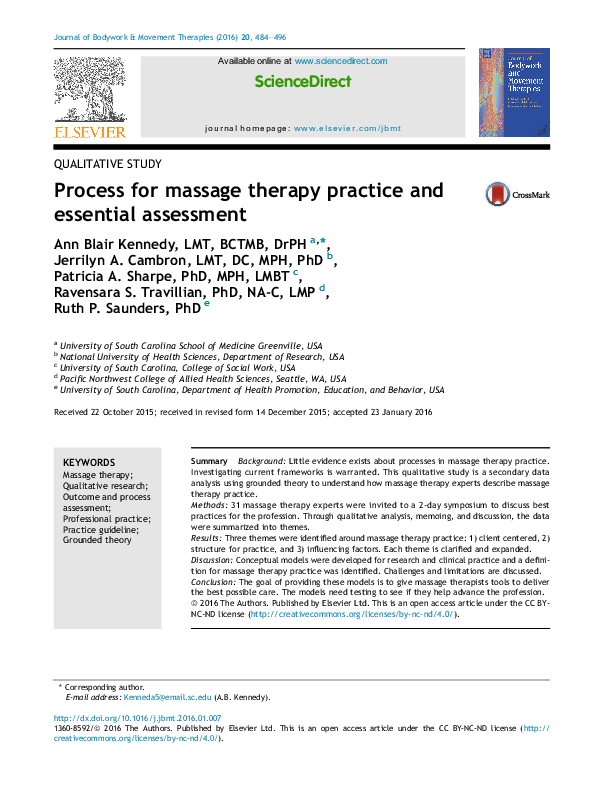 (PDF) Process for Massage Therapy Practice and Essential Assessment