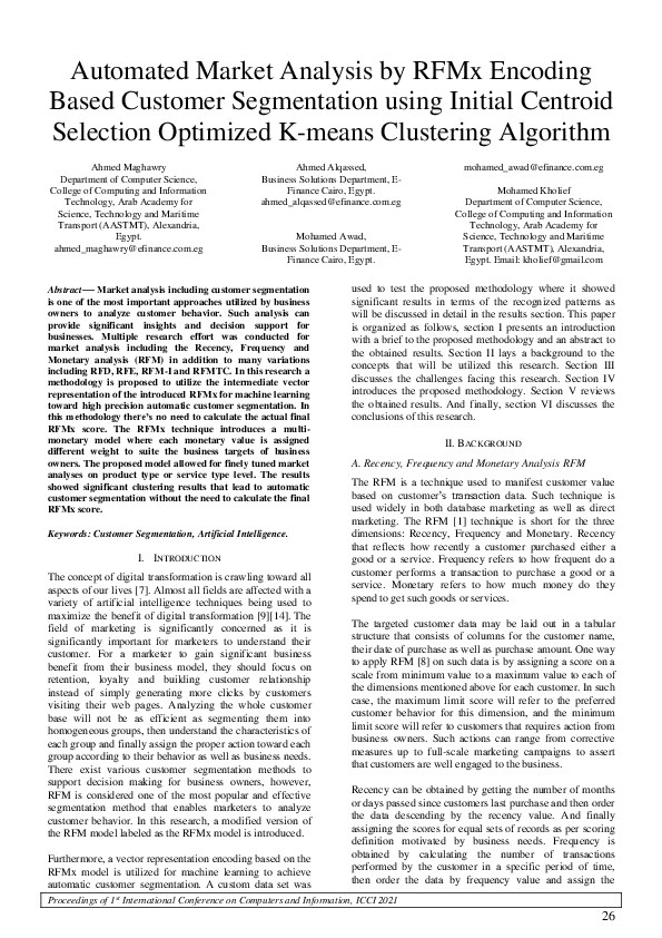Pdf Automated Market Analysis By Rfmx Encoding Based Customer Segmentation Using Initial