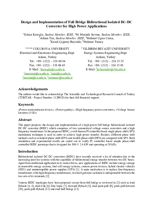 Pdf Design And Implementation Of Full Bridge Bidirectional Isolated Dc Dc Converter For High