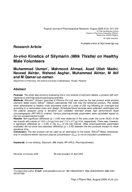 (PDF) In-vivo Kinetics of Silymarin (Milk Thistle) on Healthy Male ...