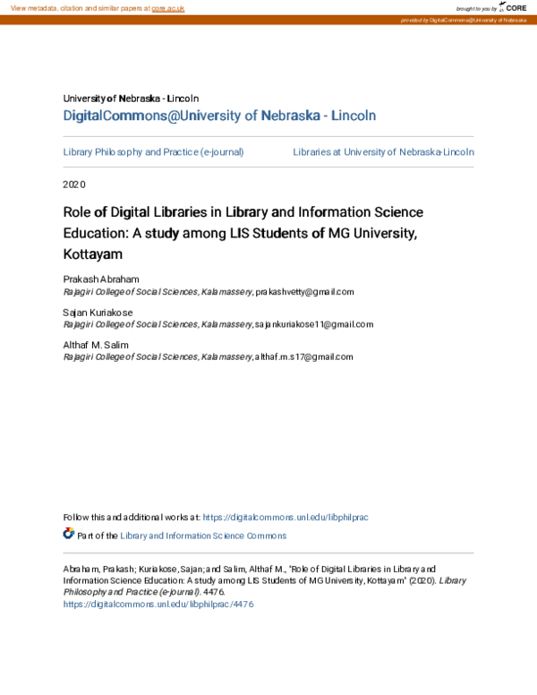 (PDF) Role of Digital Libraries in Library and Information Science ...
