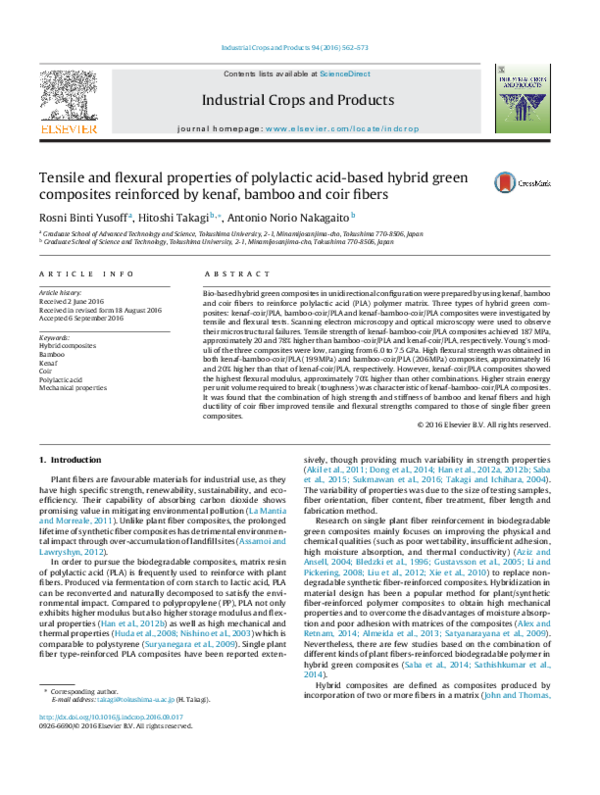 (PDF) Tensile and flexural properties of polylactic acid-based hybrid ...