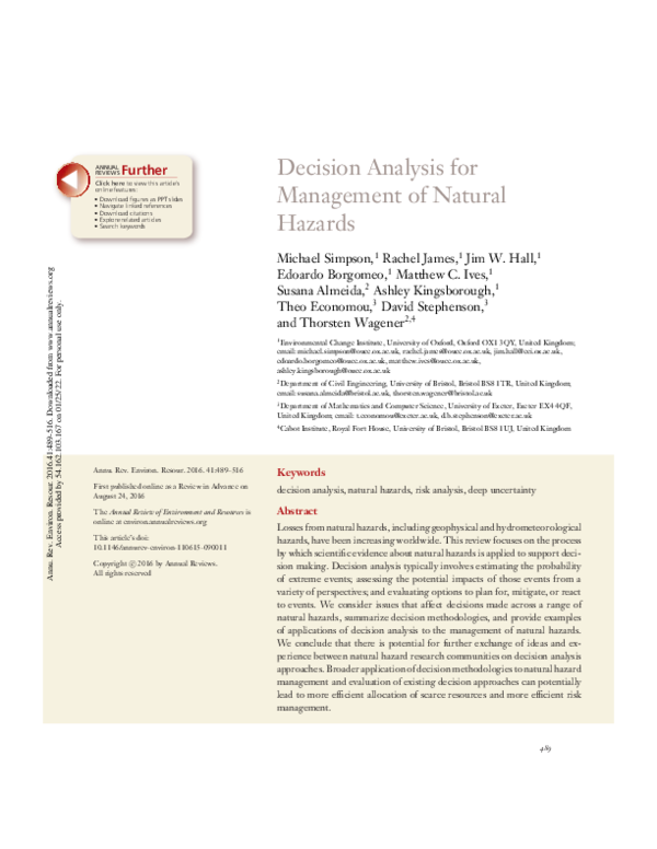 (PDF) Decision Analysis for Management of Natural Hazards