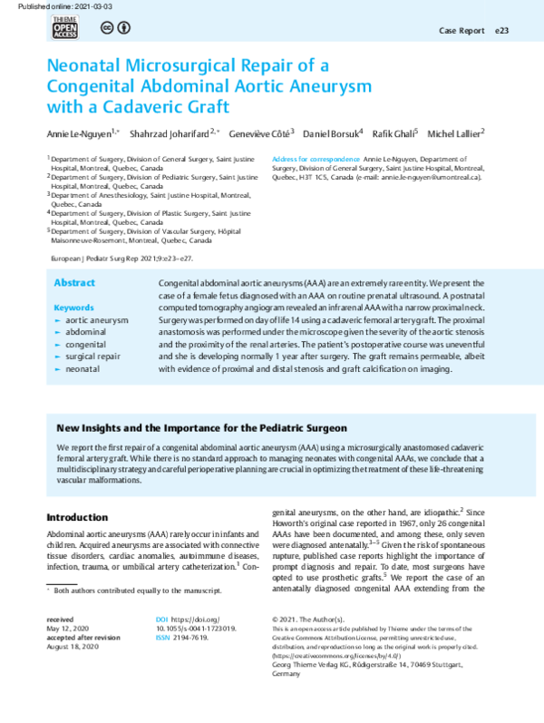 (PDF) Neonatal Microsurgical Repair of a Congenital Abdominal Aortic ...