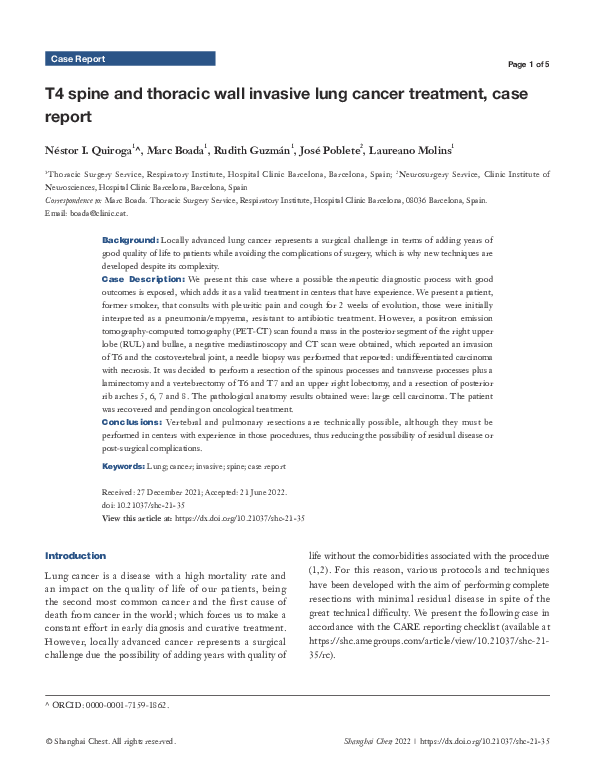 (PDF) T4 spine and thoracic wall invasive lung cancer treatment, case ...