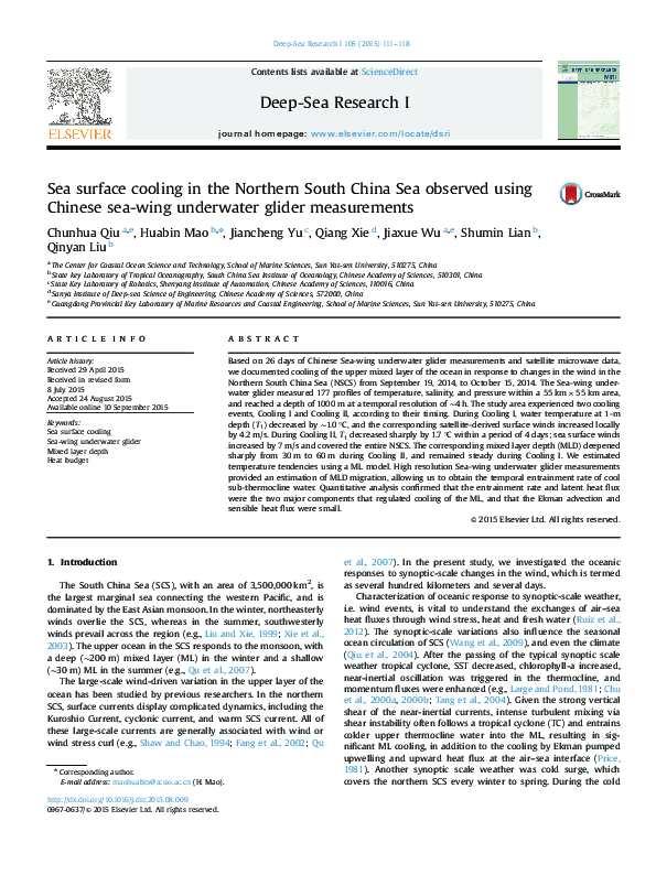 (PDF) Sea surface cooling in the Northern South China Sea observed ...