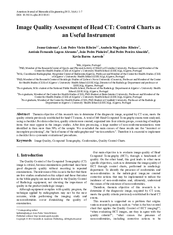 (PDF) Image Quality Assessment of Head CT: Control Charts as an Useful ...