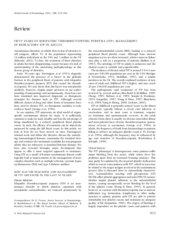 (PDF) Fifty years of idiopathic thrombocytopenic purpura (ITP ...