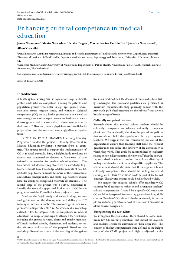 (PDF) Enhancing cultural competence in medical education (PDF) Enhancing cultural competence in medical education