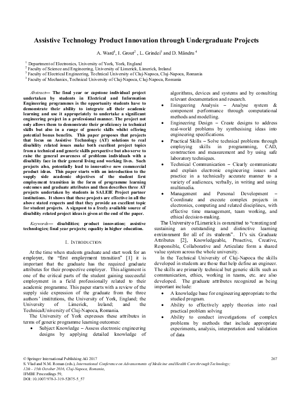 (PDF) Assistive Technology Product Innovation through Undergraduate Projects