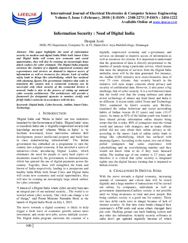 (PDF) Information Security : Need of Digital India