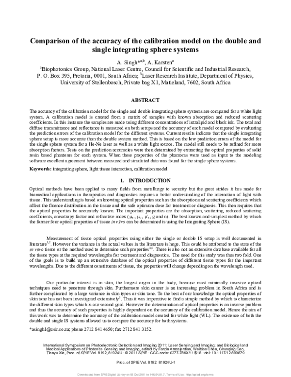 (PDF) Accuracy Comparison of Single vs Double Integrating Sphere Models