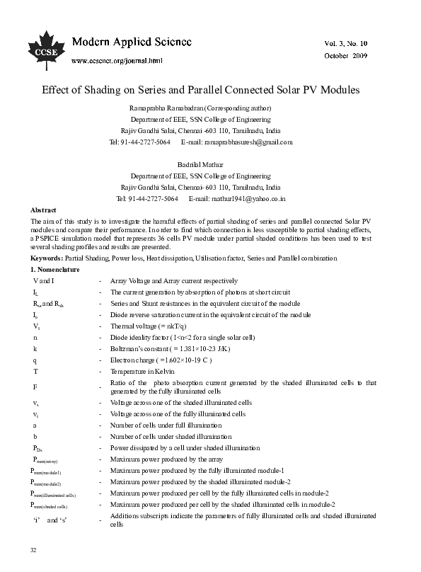 (PDF) Effect of Shading on Series and Parallel Connected Solar PV Modules