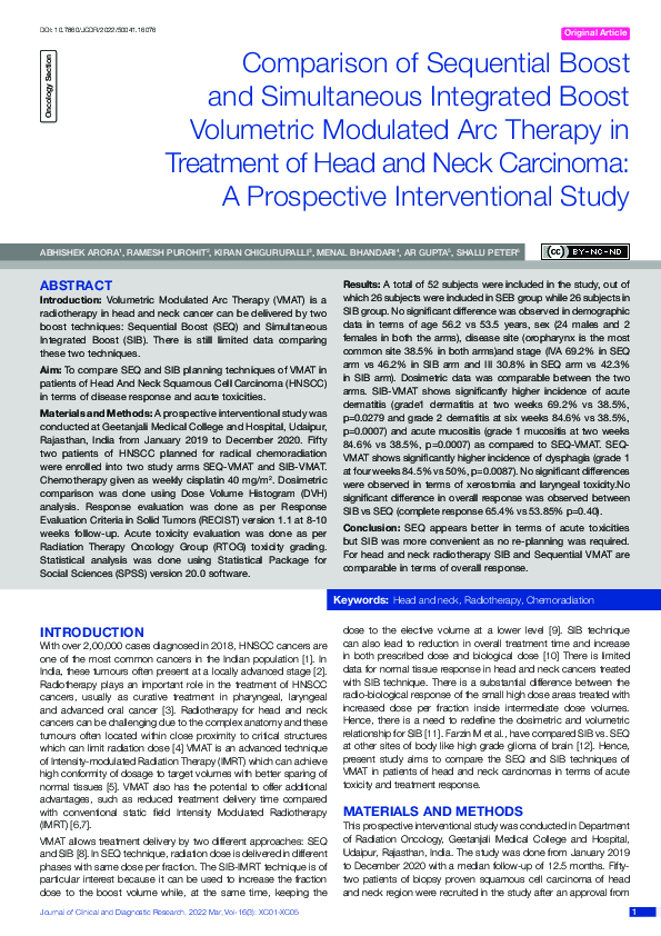 (PDF) Comparison of Sequential Boost and Simultaneous Integrated Boost Volumetric Modulated Arc ...