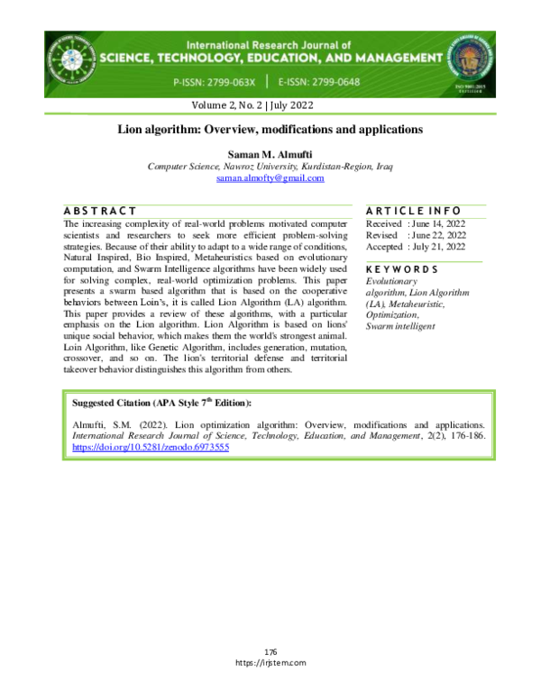 Pdf Lion Algorithm Overview Modifications And Applications