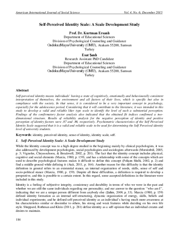 (PDF) Self-Perceived Identity Scale: A Scale Development Study