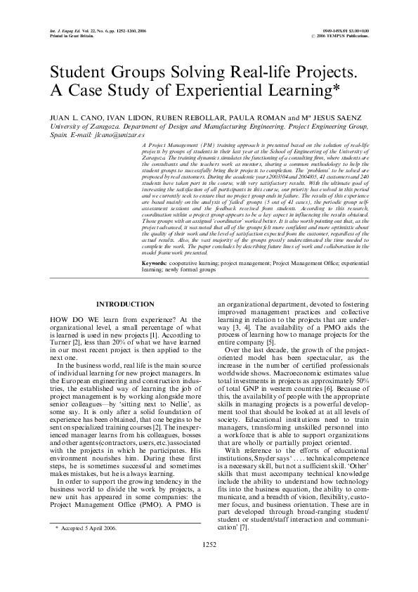 (PDF) Student groups solving real-life projects. A case study of ...