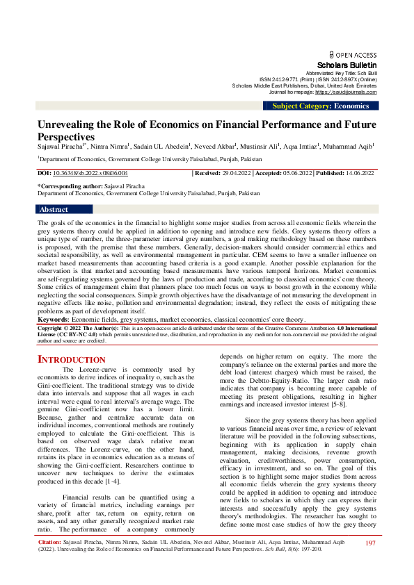 (PDF) Unrevealing the Role of Economics on Financial Performance and ...