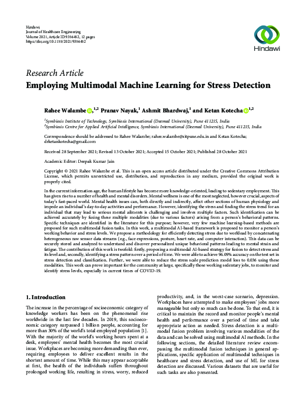 (PDF) Employing Multimodal Machine Learning for Stress Detection