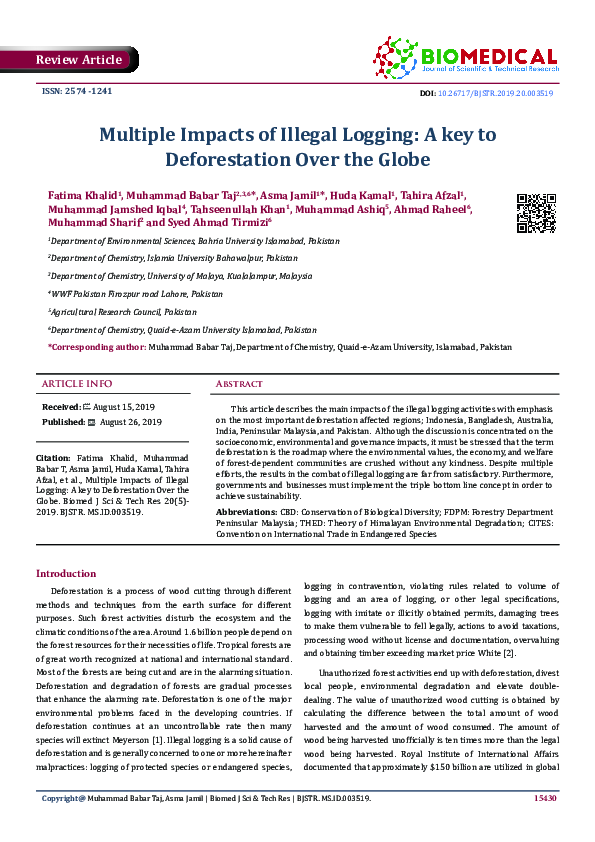 (PDF) Multiple Impacts of Illegal Logging: A key to Deforestation Over ...