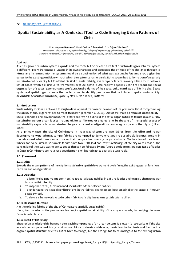 (PDF) Spatial Sustainability as A Contextual Tool to Code Emerging ...