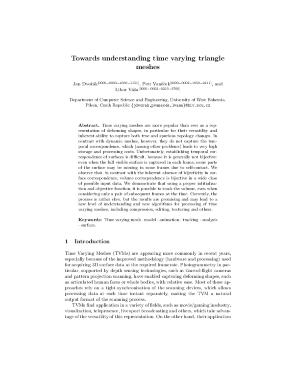 (PDF) Towards Understanding Time Varying Triangle Meshes