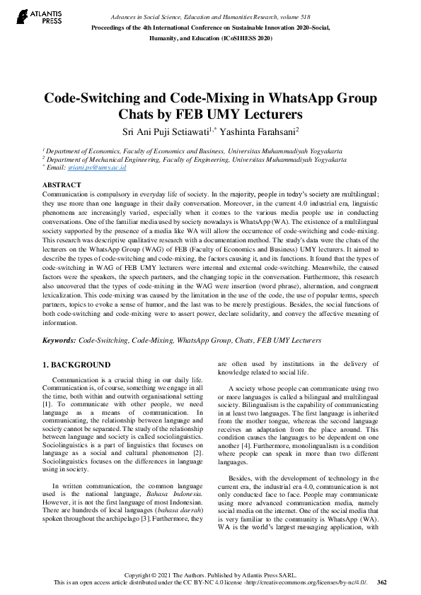 (PDF) Code-Switching and Code-Mixing in WhatsApp Group Chats by FEB UMY ...
