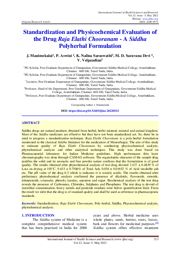 (PDF) Standardization and Physicochemical Evaluation of the Drug Raja ...