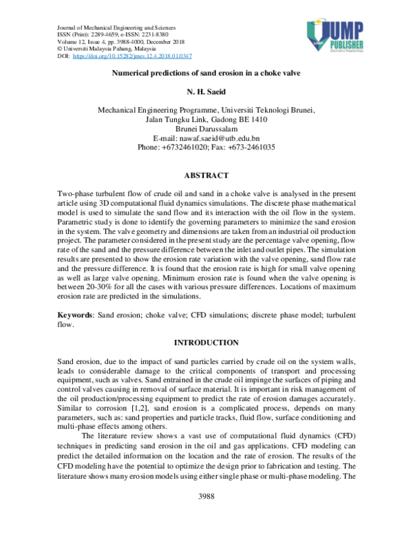 (PDF) Flow Assurance Aspects and Optimization of Subsea Choke Valve – Sand Management and Erosion