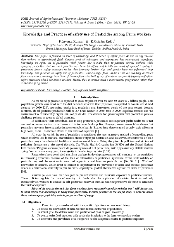 (PDF) Knowledge and Practices of safety use of Pesticides among Farm ...