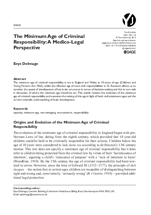 (PDF) The Minimum Age of Criminal Responsibility: A Medico-Legal ...