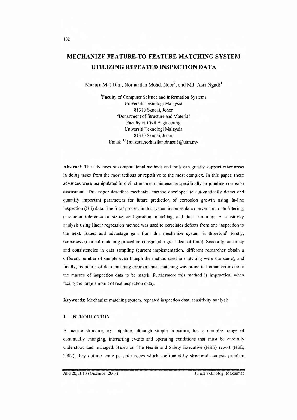 (PDF) Mechanize feature-to-feature matching system utilizing repeated inspection data